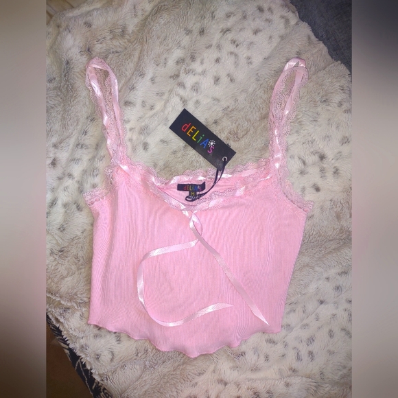 Dolls Kill | Tops | Dollskill Pink Lace Ribbon Tank Top | Poshmark